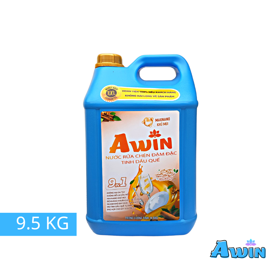 Nước Rửa Chén Awin Tinh Dầu Quế 9.5kg - AWIN